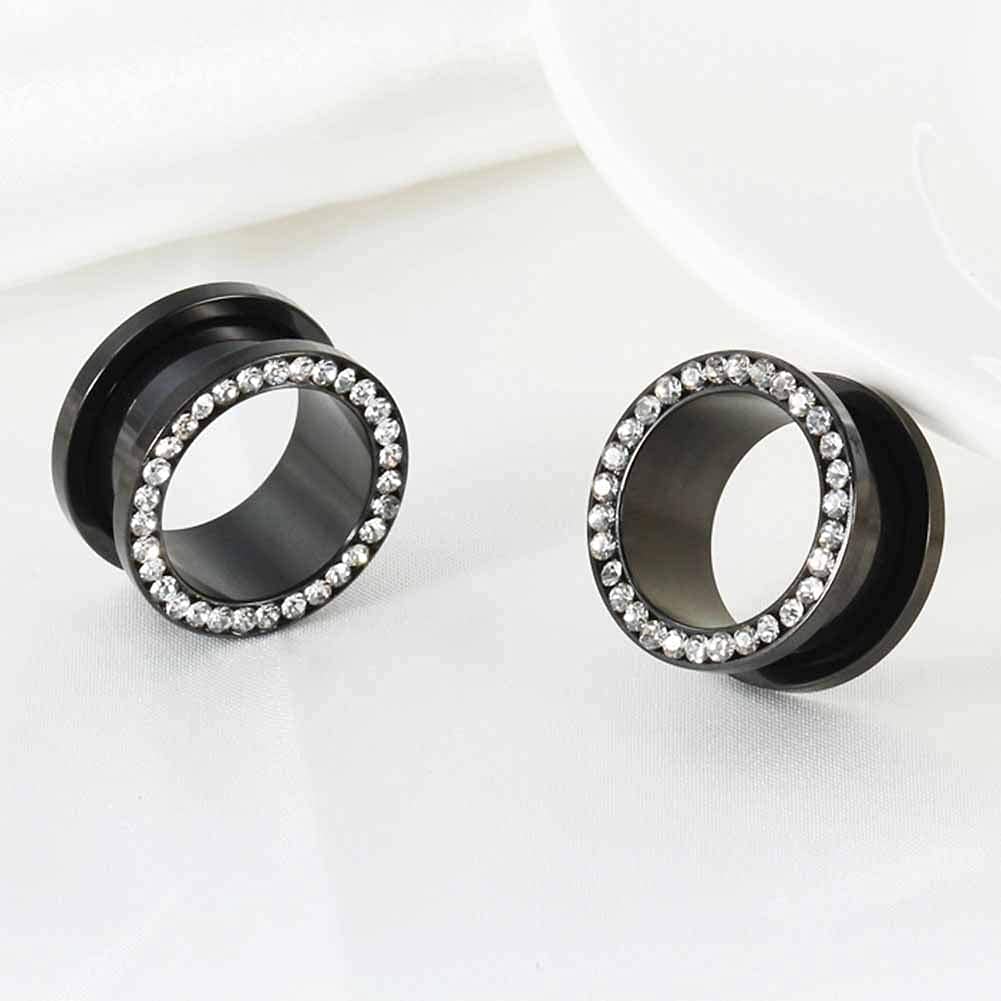 TBOSEN 8 PCS Black Fashion Ear Tunnels Plugs Gauges Stainless Steel Expander Stretcher Piercings