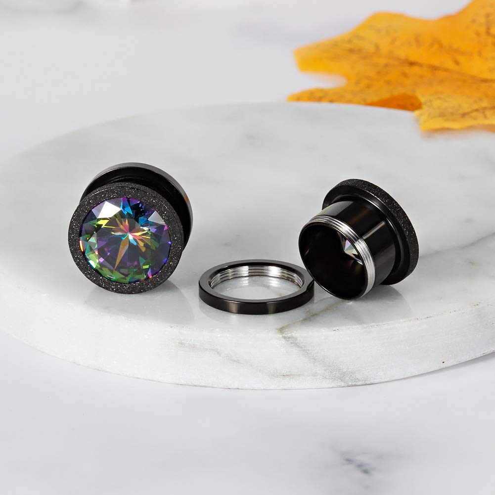 TBOSEN 8 PCS Black Fashion Ear Tunnels Plugs Gauges Stainless Steel Expander Stretcher Piercings