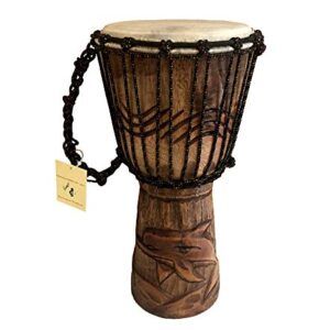 Djembe Drum Solid Wood Deep Carved Bongo Congo African Drum - 12" HIGH MED SIZE - Professional Quality - NOT MADE IN CHINA - JIVE BRAND (Dolphin)