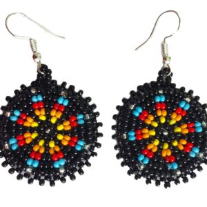 Handmade Cute Seed Beaded Earrings 1.2 Round (Black)