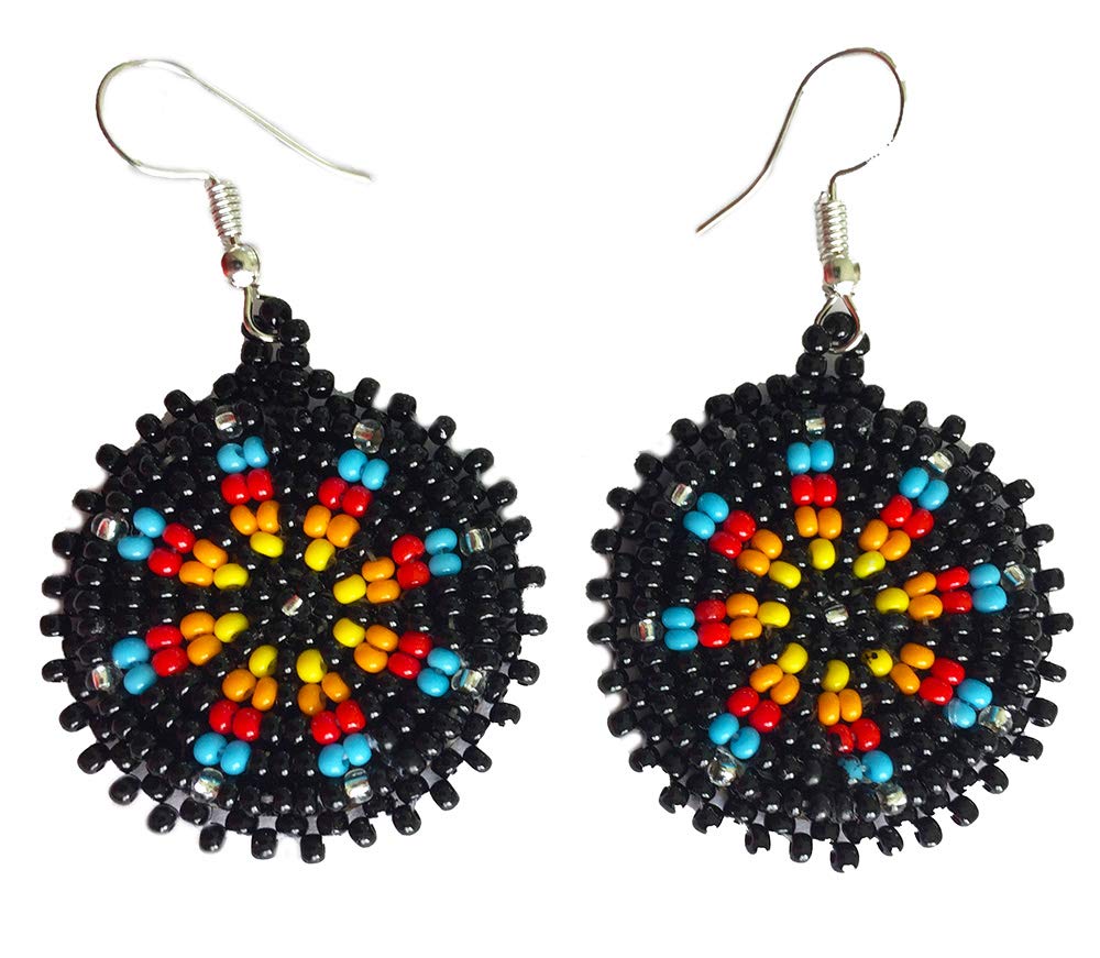 Handmade Cute Seed Beaded Earrings 1.2 Round (Black)