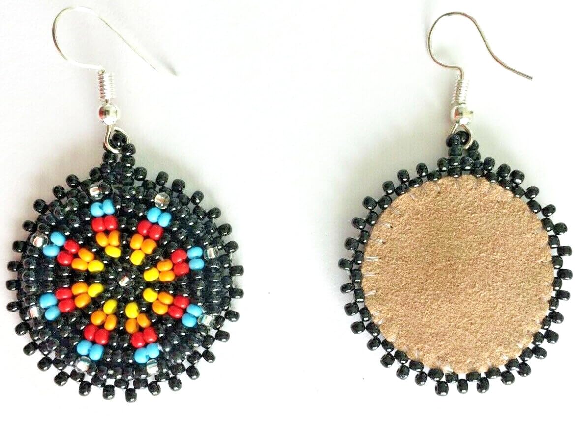 Handmade Cute Seed Beaded Earrings 1.2 Round (Black)