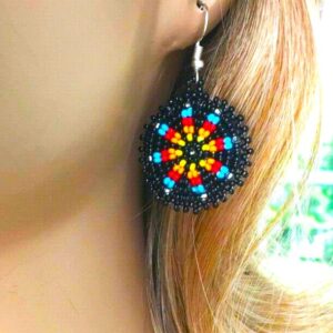 Handmade Cute Seed Beaded Earrings 1.2 Round (Black)