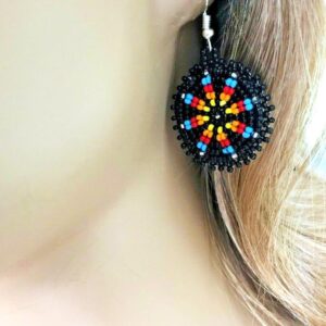 Handmade Cute Seed Beaded Earrings 1.2 Round (Black)