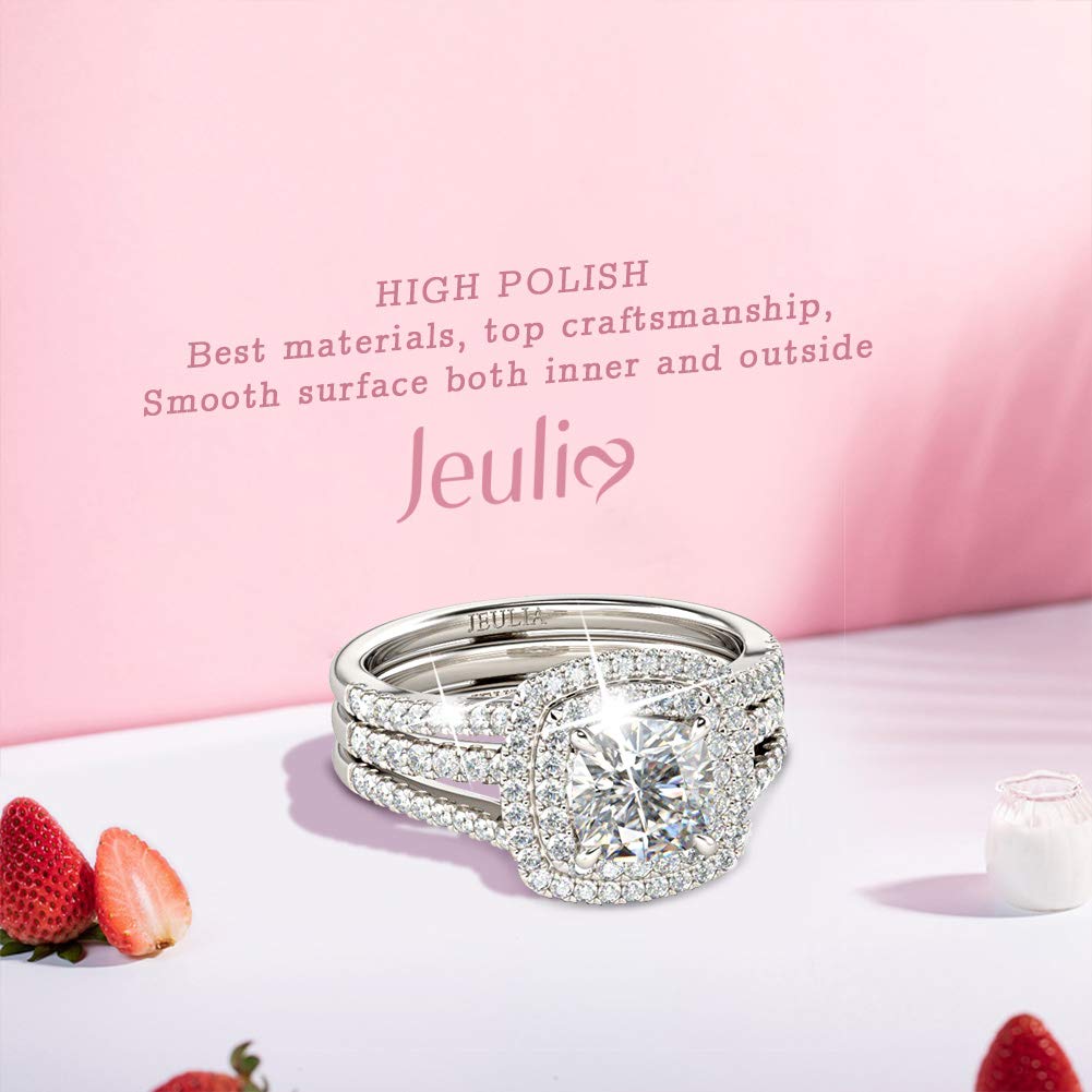 Jeulia Brilliant Classic Band Rings Sets for Women 925 Sterling Silver Fashion Ring Sets Wedding Engagement Anniversary Promise Ring Bridal Sets Jewelry (5.0(U.S))