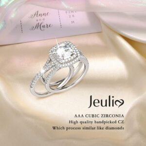 Jeulia Brilliant Classic Band Rings Sets for Women 925 Sterling Silver Fashion Ring Sets Wedding Engagement Anniversary Promise Ring Bridal Sets Jewelry (5.0(U.S))