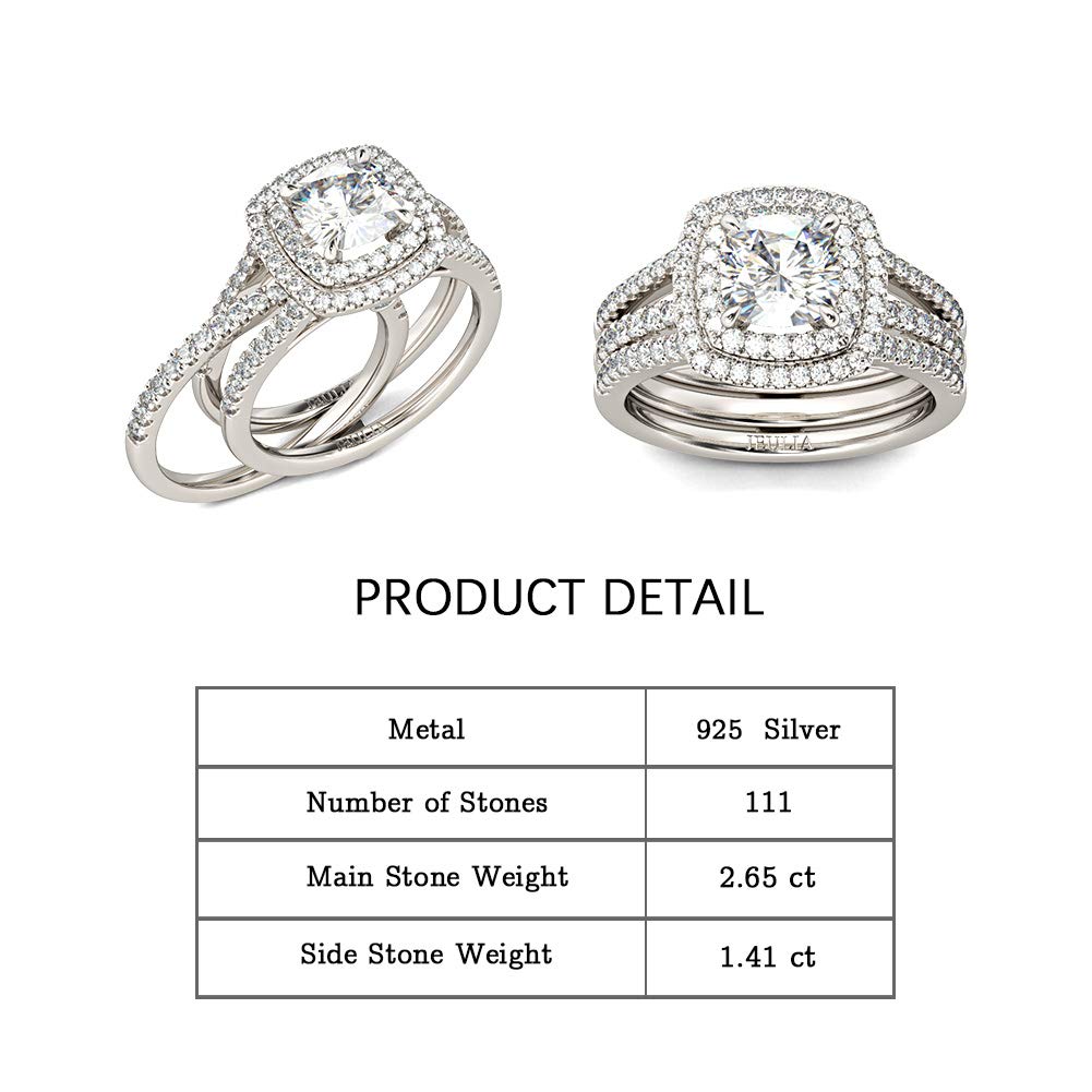 Jeulia Brilliant Classic Band Rings Sets for Women 925 Sterling Silver Fashion Ring Sets Wedding Engagement Anniversary Promise Ring Bridal Sets Jewelry (5.0(U.S))