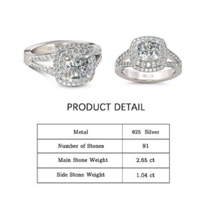 Jeulia Brilliant Diamond Band Rings for Women Halo Split Shank Cushion Cut 925 Sterling Silver Ring Wedding Engagement Anniversary Promise Ring Bridal Sets (8.0(U.S))