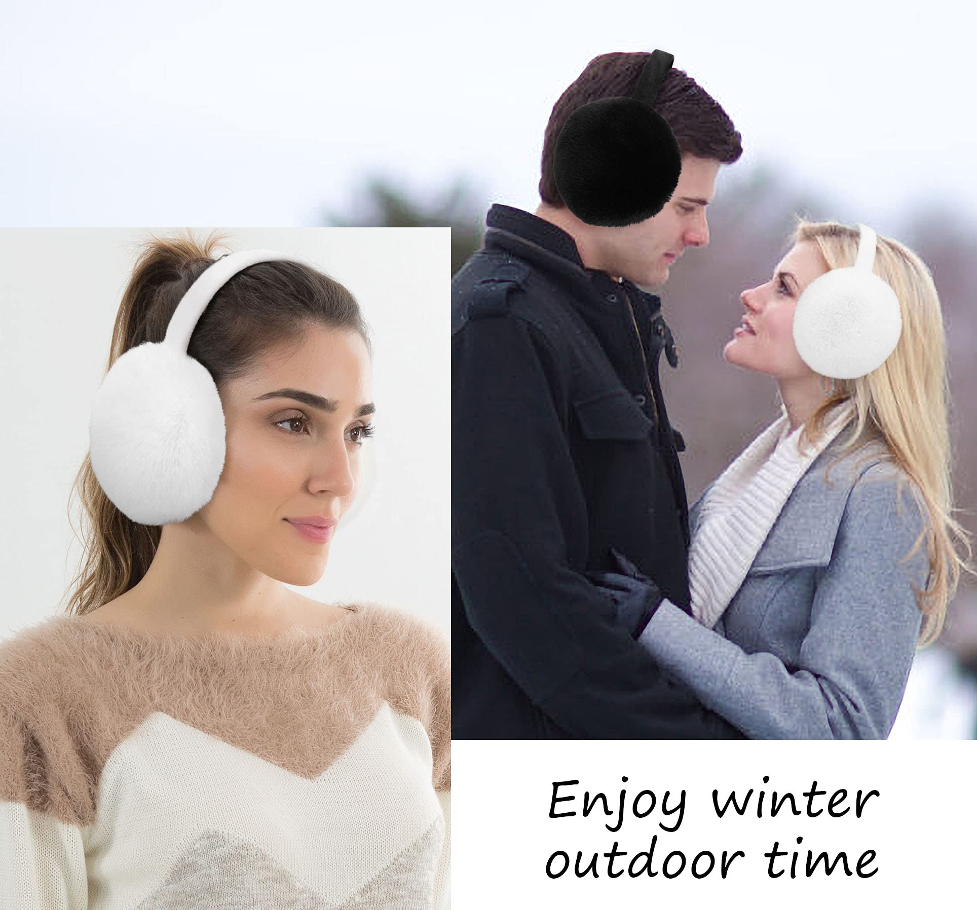 Simplicity White Ear Muffs For Women Winter Women's Earmuffs for Outdoor Snowboarding Walker Ear Protection Foldable Ear Covers Soft Warm Ear Warmers