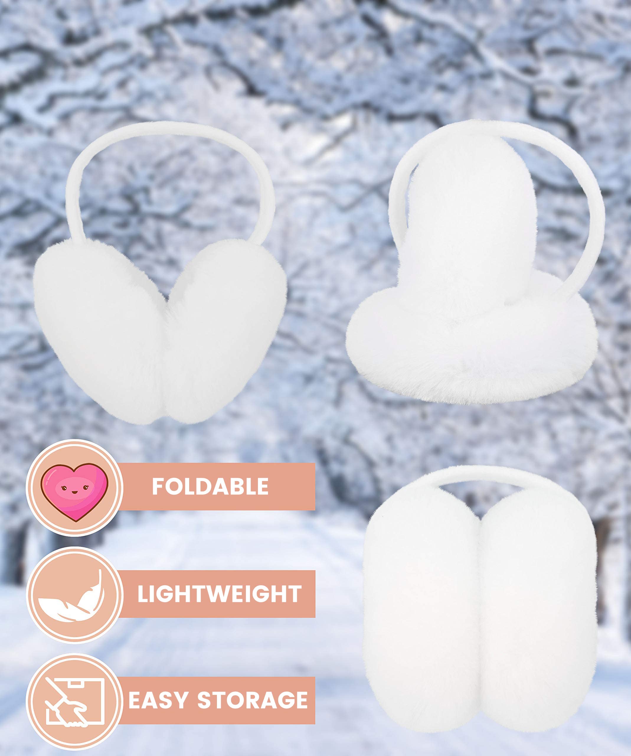 Simplicity White Ear Muffs For Women Winter Women's Earmuffs for Outdoor Snowboarding Walker Ear Protection Foldable Ear Covers Soft Warm Ear Warmers