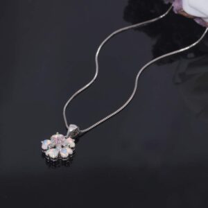 CiNily Flower Opal Pendant Necklace Box Chain 18K White Gold Plated Pink Topaz Zircon Opal Jewelry for Women, Gemstone Necklaces Lovers Birthday Friendship Jewelry