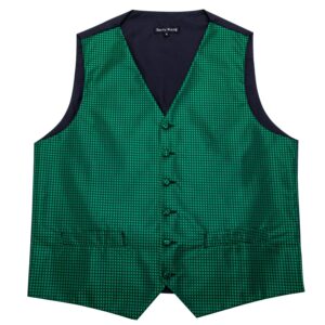 Barry.Wang Men Emerald Green Plaid Waistcoat with Tie Cufflinks Pocket Square Vest Set Wedding Christmas St. Patrick's Day