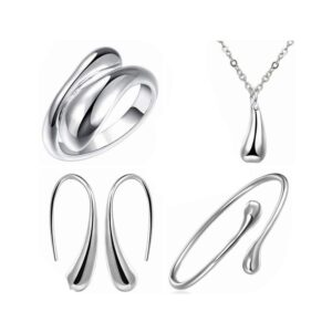 syhonic 925 silver jewelry set for women, teardrop necklace + earring + ring + bangle set for 4 pcs, party mother's day prom wedding fashion accessories gift