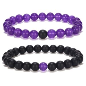 black matte & purple agate stone his and hers bracelets 8mm sandstone couple bracelet