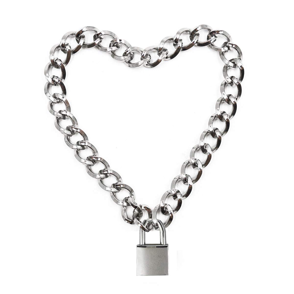 LEWECEEO Lover Heart Padlock Necklace Metal Padlock Collar Choker for Men Women with Lock and Key