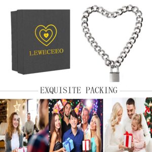 LEWECEEO Lover Heart Padlock Necklace Metal Padlock Collar Choker for Men Women with Lock and Key