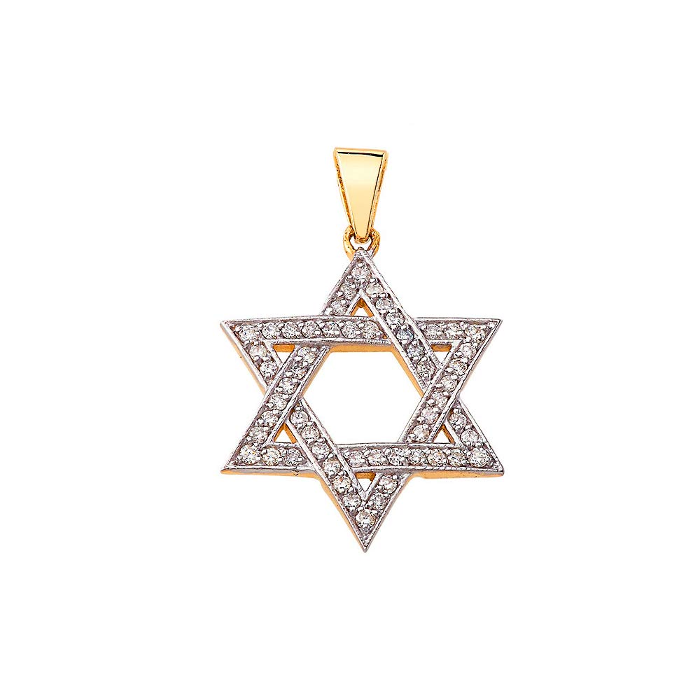 Dazzling 14k Gold Judaica Charm Jewish Star of David Necklace with Diamonds, 22"