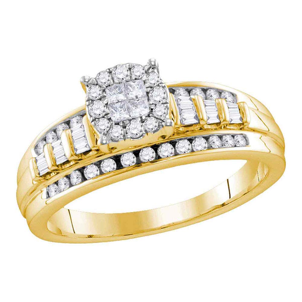 Dazzlingrock Collection 10kt Yellow Gold Womens Princess Round Diamond Cluster Bridal Wedding Engagement Ring 1/2 ctw