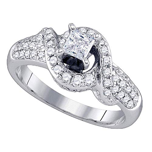 Dazzlingrock Collection 14kt White Gold Womens Princess Diamond Solitaire Swirl Bridal Wedding Engagement Ring 7/8 ctw