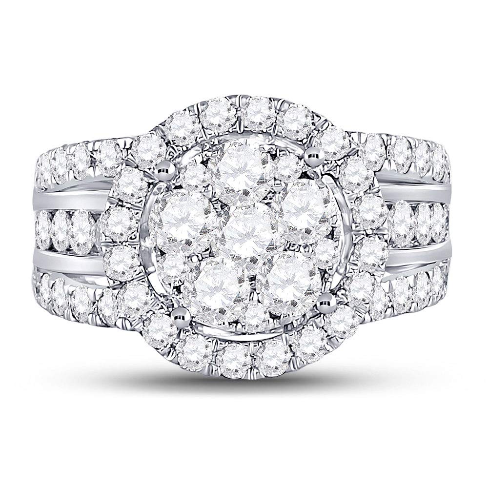 Dazzlingrock Collection 14kt White Gold Womens Round Diamond Cluster Bridal Wedding Engagement Ring 3.00 ctw