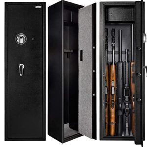 quicktec large rifle safe, gun safe for home rifles and pistols, quick access 5-6 gun cabinet shotgun safe (with/without scope) with pistol lockbox slient mode (large gun safe-biometric) …