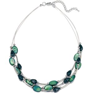 pearl&club crystal layered statement necklace for women - choker necklace with chunky silver chain, birthday gifts for women (13-dark green)