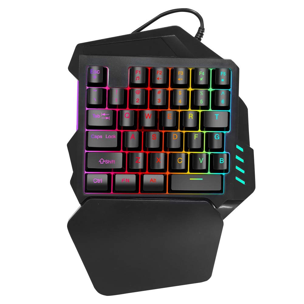 One Handed Gaming Keyboard RGB Backlit, 35 Keys Portable Mini Gaming Keypad Ergonomic Professional Keyboard, Single Hand Mechanical Gaming Keyboard with Wrist Rest Support for LOL/PUBG/MOBA/MMO/FPS