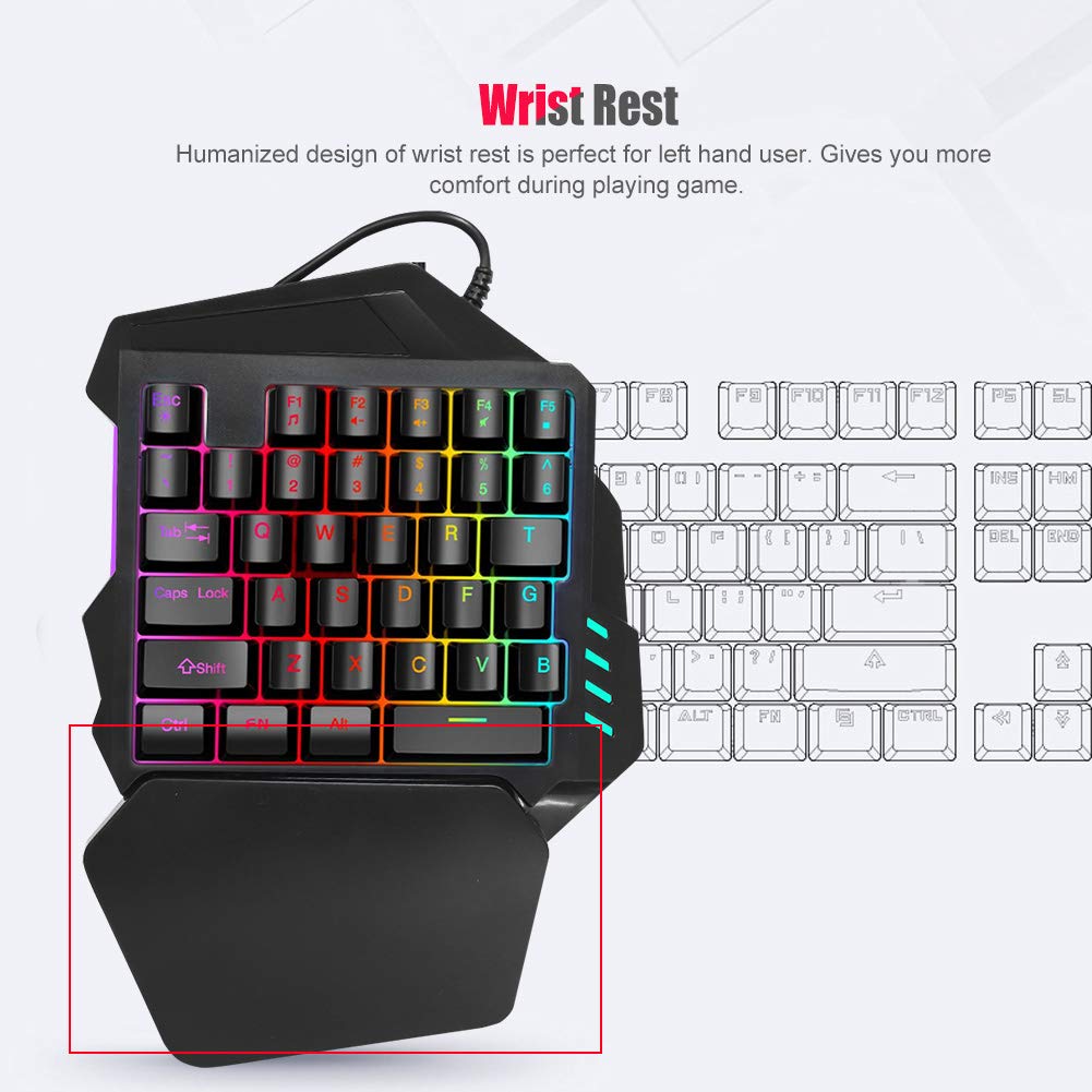 One Handed Gaming Keyboard RGB Backlit, 35 Keys Portable Mini Gaming Keypad Ergonomic Professional Keyboard, Single Hand Mechanical Gaming Keyboard with Wrist Rest Support for LOL/PUBG/MOBA/MMO/FPS