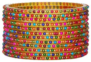 jd'z collection indian glass bangles for women multi color faux pearl bracelet saree matching colorful jewelry set bollywood bangle bracelets for women & girls (multi, 2.8)