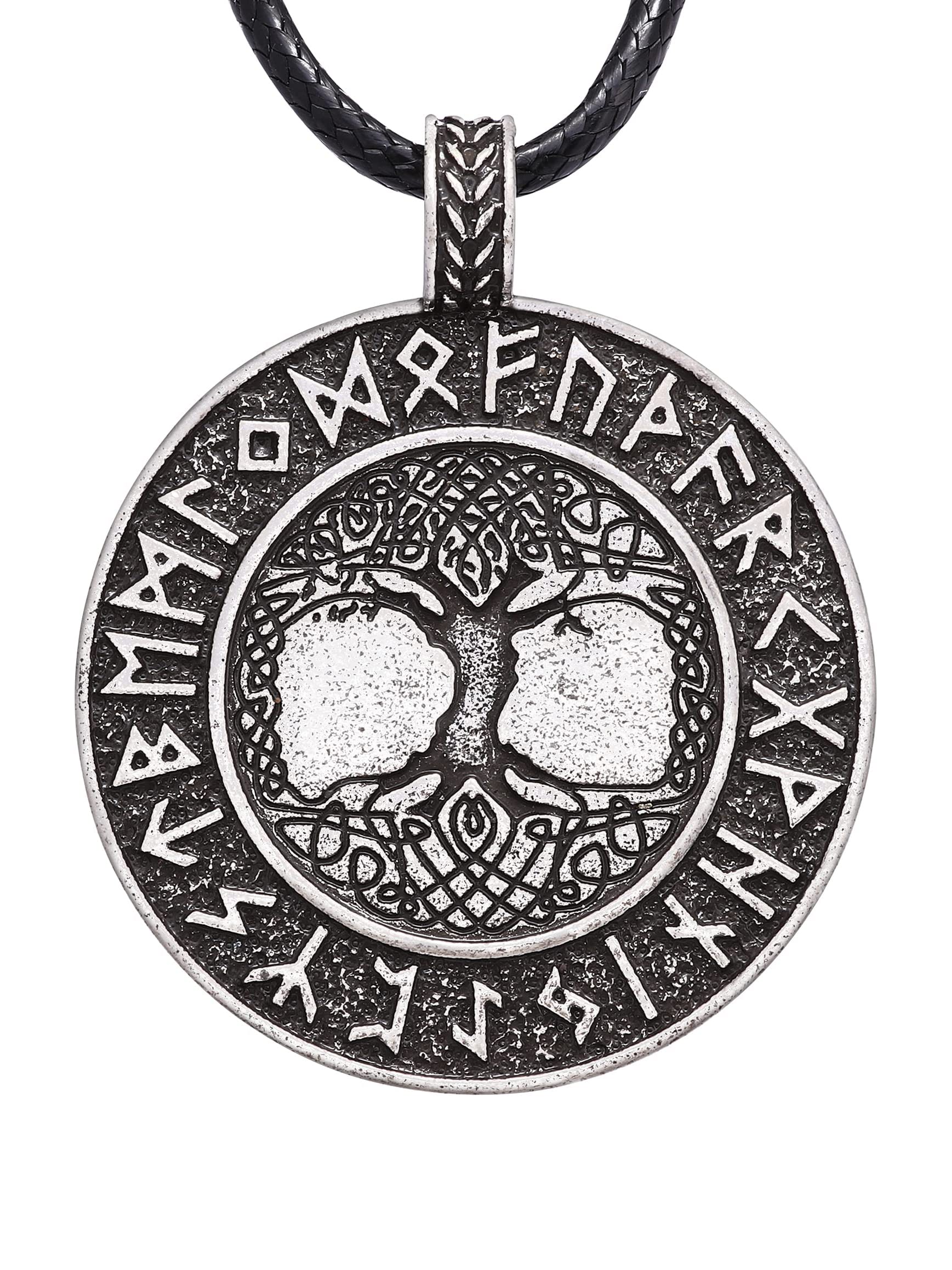 HAQUIL Tree of Life Necklace, Viking Runes Yggdrasil Medallion Pendant, Faux Leather Cord, Viking Jewelry Gift for Women