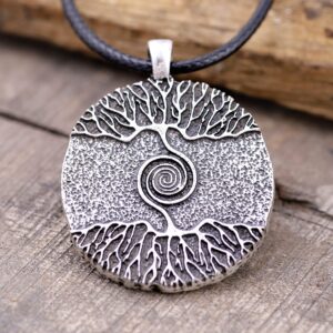 HAQUIL Yggdrasil Necklace, Viking Norse Tree of Life Medallion Pendant, Faux Leather Cord, Norse Jewelry Gift