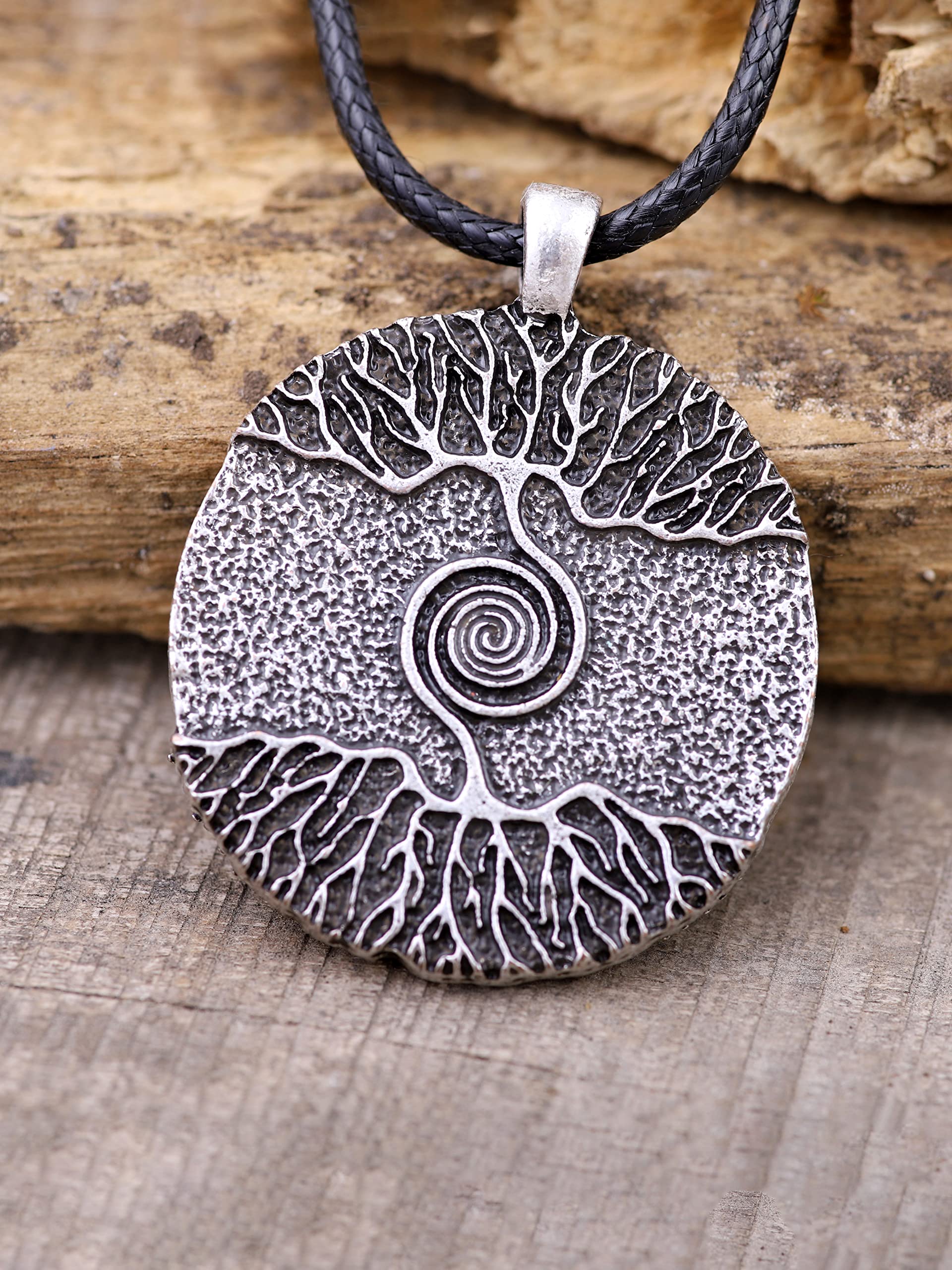 HAQUIL Yggdrasil Necklace, Viking Norse Tree of Life Medallion Pendant, Faux Leather Cord, Norse Jewelry Gift