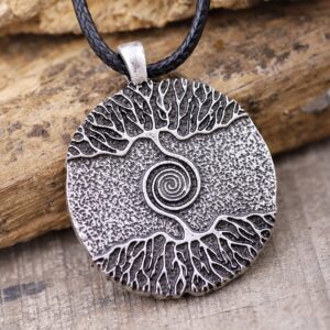 HAQUIL Yggdrasil Necklace, Viking Norse Tree of Life Medallion Pendant, Faux Leather Cord, Norse Jewelry Gift