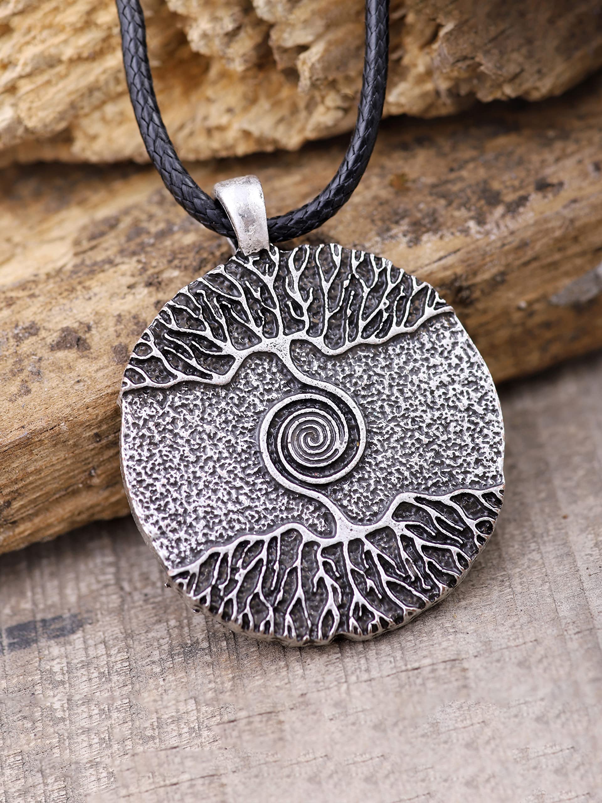 HAQUIL Yggdrasil Necklace, Viking Norse Tree of Life Medallion Pendant, Faux Leather Cord, Norse Jewelry Gift