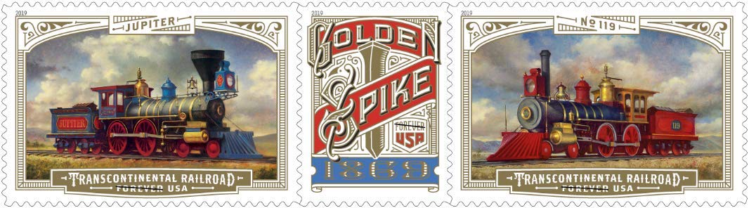 Transcontinental Railroad Sheet of 18 US First Class Postage Stamps American Golden Spike Train (18 Stamps)