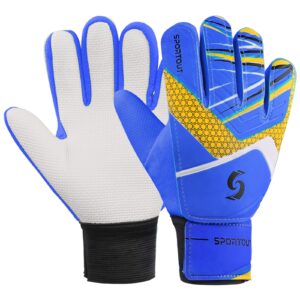 sportout kids goalkeeper gloves, soccer gloves with double wrist protection and non-slip wear resistant latex material to prevent injuries (blue, size 6 suitable for 8 to 12 years old)