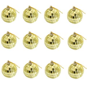 12 pcs 2-inch mirror disco ball decoration,christmas tree wedding birthday party accessories disco decorative mirror ball (gold)