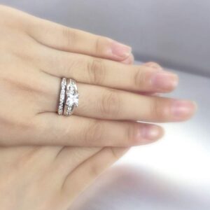 Stainless Steel Princess Cut Wedding Engagement Anniversary Statement Bridal Halo Ring Set (Silver, 8.5)