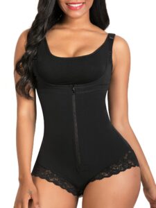 shaperx women shapewear tummy control fajas colombianas body shaper zipper open bust bodysuit,sz7200-black-l