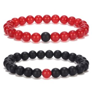 ougwa black matte & red agate stone his and hers bracelets 8mm sandstone couple bracelet