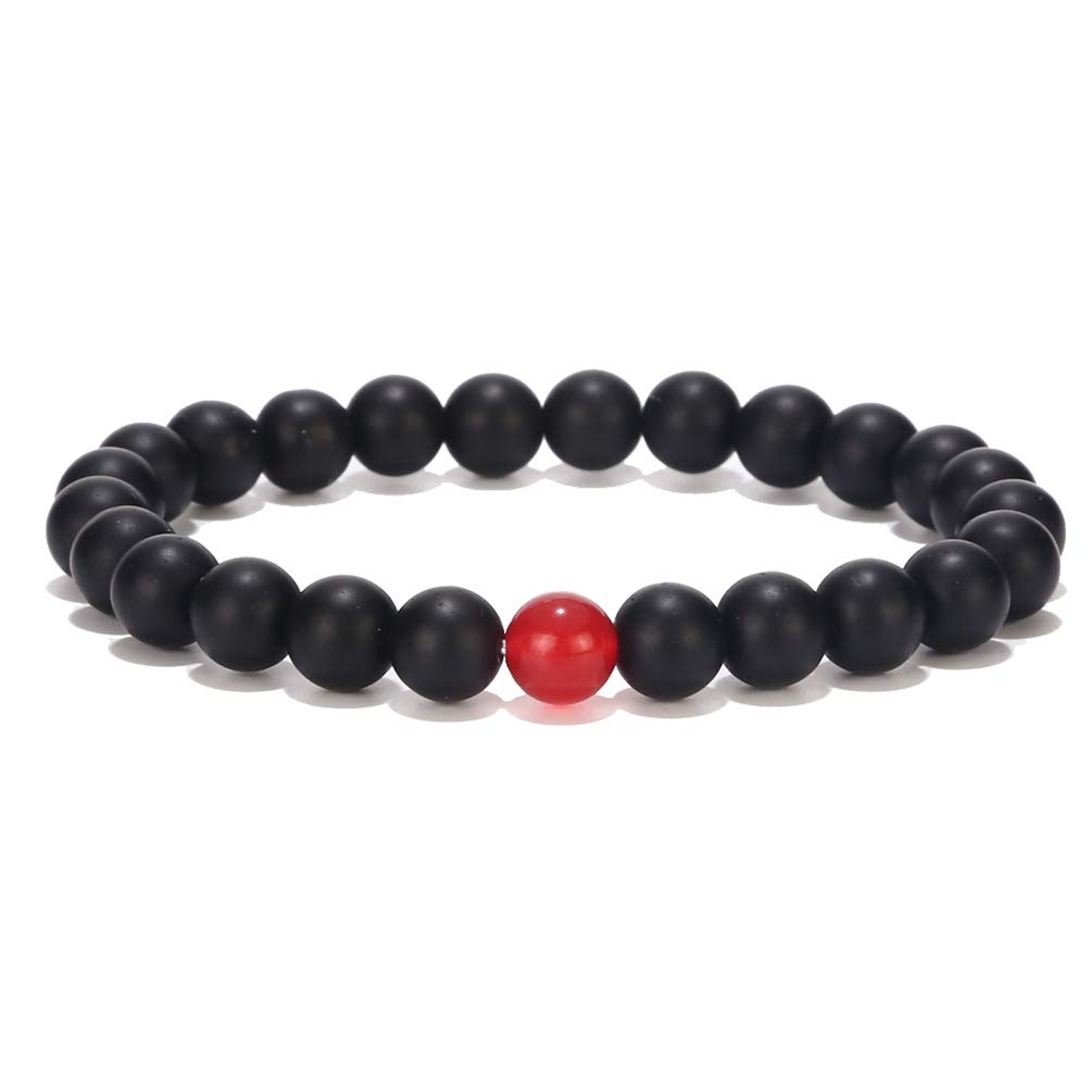 OUGWA Black Matte & Red Agate Stone His and Hers Bracelets 8mm Sandstone Couple Bracelet