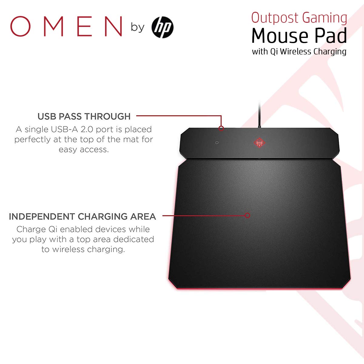 OMEN by HP Outpost Gaming Mouse Pad with Qi Wireless Charging, Custom RGB, and USB-A 2.0 Port, (6CM14AA), Black (6CM14AA#ABL)