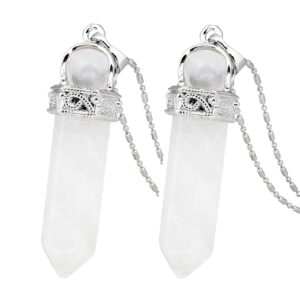 tumbeelluwa crystal point necklace hexagonal prism stone pendant with chain healing jewelry pack of 2,rock quartz