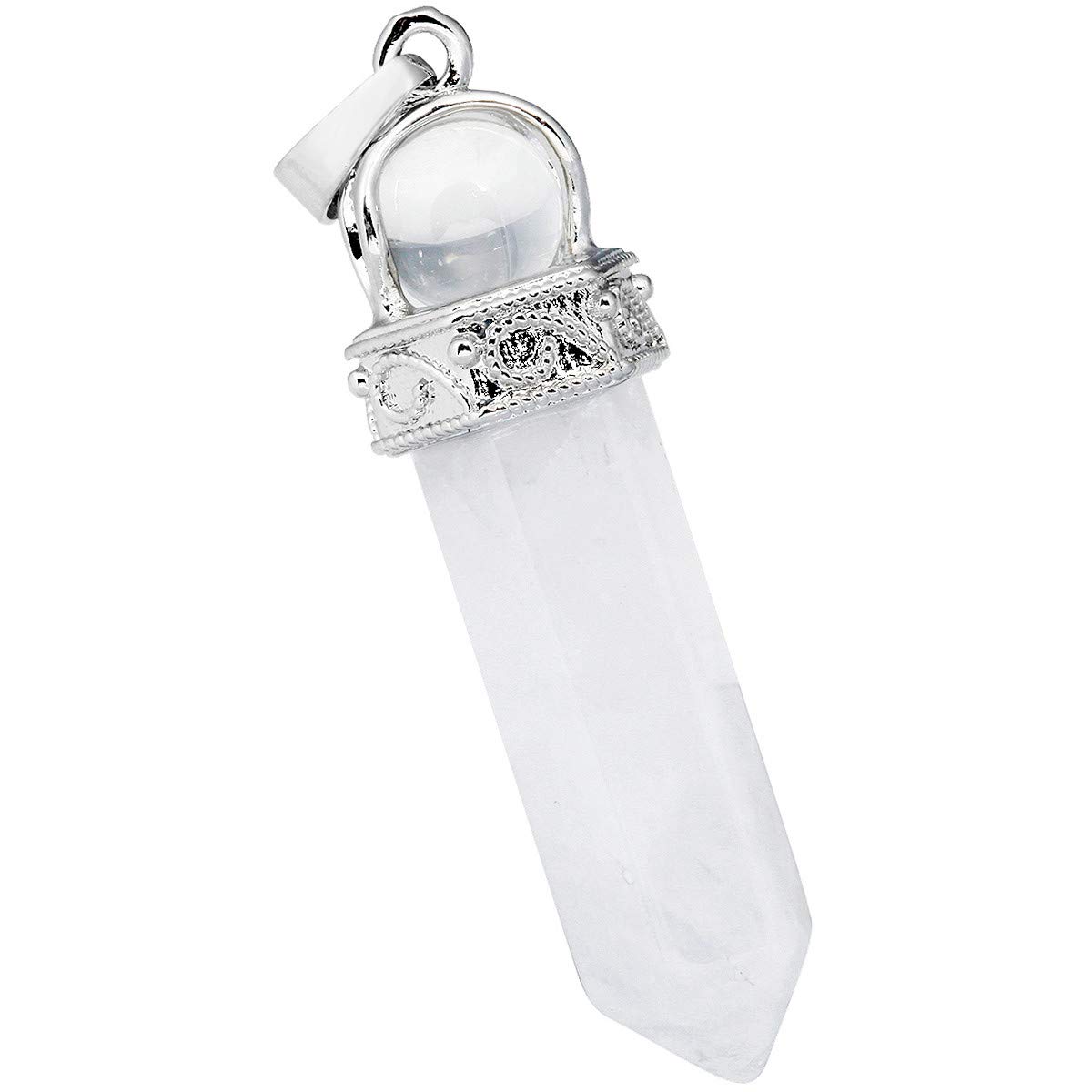 TUMBEELLUWA Crystal Point Necklace Hexagonal Prism Stone Pendant with Chain Healing Jewelry Pack of 2,Rock Quartz