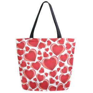 zzwwr sweet cute hearts pattern extra large canvas shoulder tote top handle bag for gym beach travel shopping