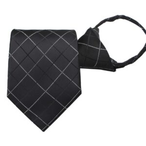 Secdtie Men's Black White Check Clip on Tie Easily Zipper Silk Repp Neck Wear Giving for Bf