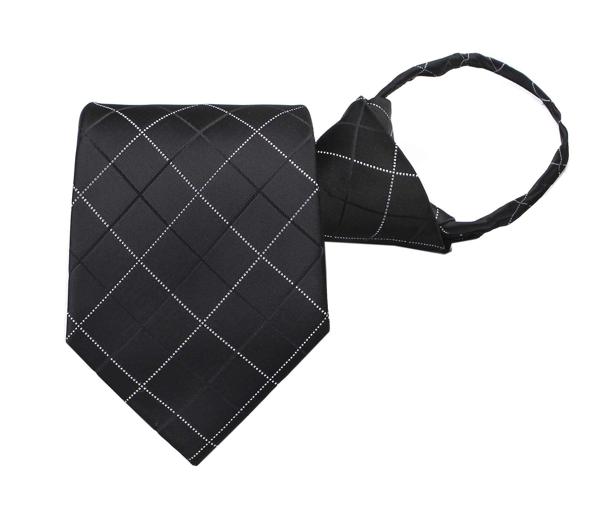 Secdtie Men's Black White Check Clip on Tie Easily Zipper Silk Repp Neck Wear Giving for Bf