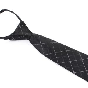 Secdtie Men's Black White Check Clip on Tie Easily Zipper Silk Repp Neck Wear Giving for Bf