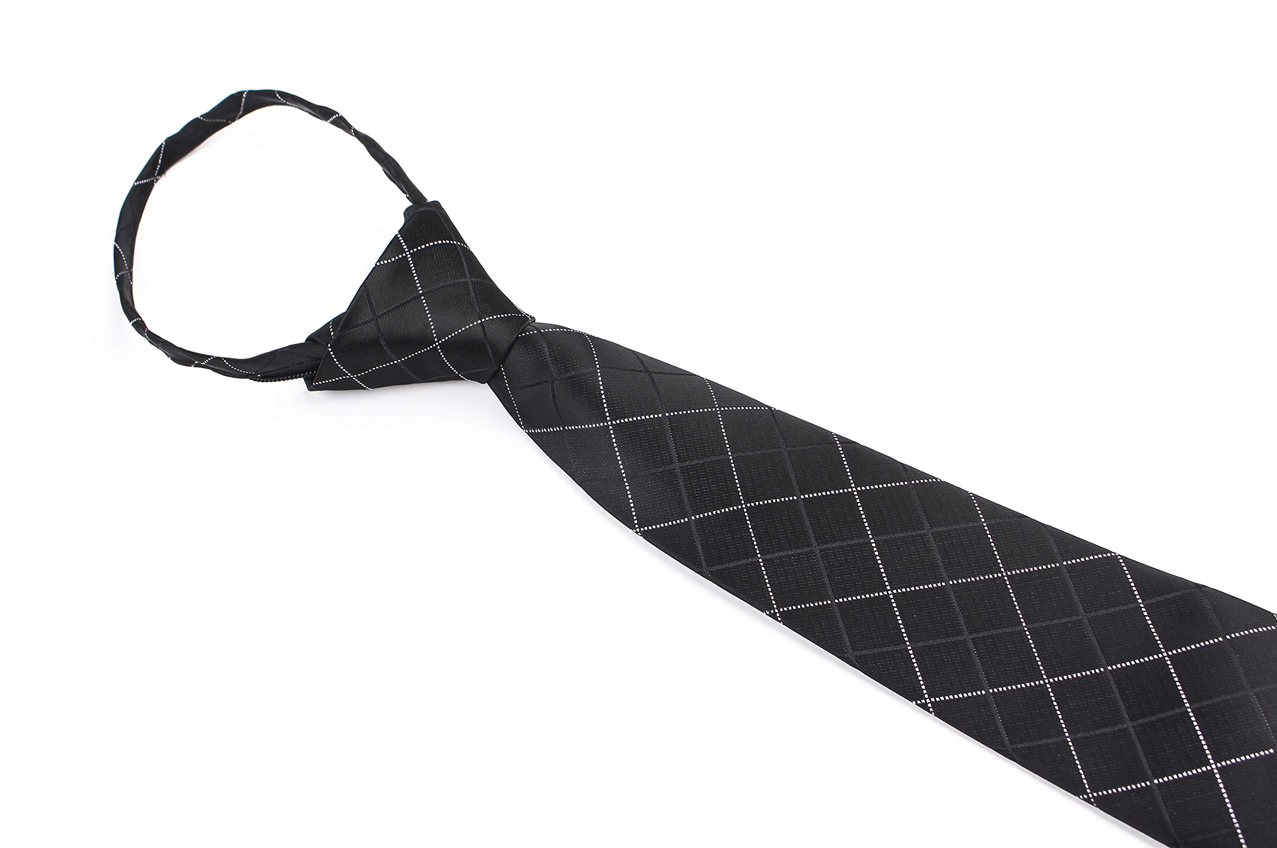 Secdtie Men's Black White Check Clip on Tie Easily Zipper Silk Repp Neck Wear Giving for Bf