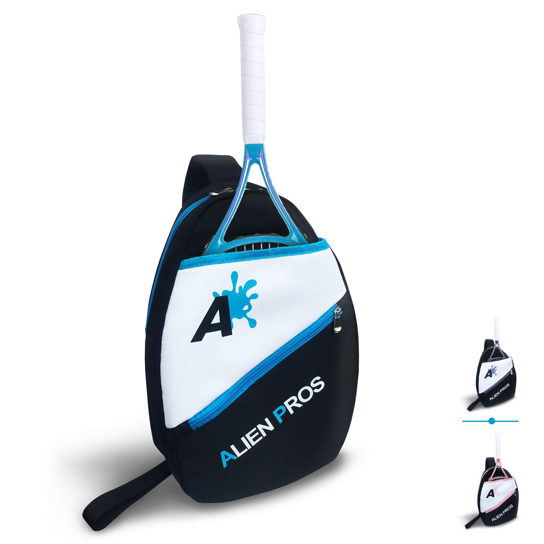 ALIEN PROS Lightweight Tennis Sling Backpack for your racket and other essentials - Pack quickly and lightly for tennis and in life - Tennis Racket Bag Sling Bag for men and women, Blue